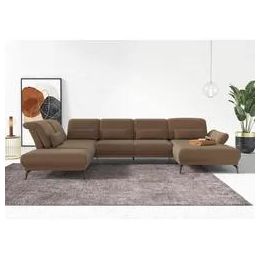 Wohnlandschaft Inosign "Coco U-Form" Sofas Gr. B/H/T: 382 cm x 88 cm x 242 cm, Breitcord, mega-Recamiere rechts, ohne Sitztiefenverstellung-ohne Armteilverstellung-ohne Kopfteilverstellung-mit Federkern, braun (latte) Sitztiefen-, Arm- und Kopfteilverstellung, Cord-Bezug, Fußhöhe 15 cm