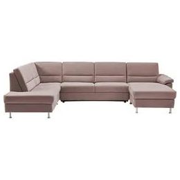 Wohnlandschaft CALIZZA INTERIORS "Onyx U-Form" Sofas Gr. B/H/T: 335cm x 90cm x 196cm, Flachgewebe, Recamiere rechts, mit Bettfunktion und Bettkasten, beige (magnolie) wahlweise mit Bettfunktion und Bettkasten