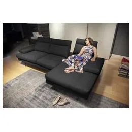 Ecksofa Calia italia "Toby Wing, L-Form" Sofas Gr. B/H/T: 278cm x 90cm x 153cm, Flachgewebe QUEBEC, Longchair rechts, mit Sitztiefenverstellung-mit Armlehnenverstellung, schwarz (nero quebec) inklusive Sitztiefenverstellung, Füße in matt