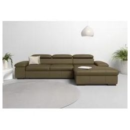 Ecksofa Home Affaire "Alberto L-Form" Sofas Gr. B/H/T: 286cm x 73cm x 174cm, Material, Recamiere rechts, mit Bettfunktion-Bett mit Stoff bezogen, grün (olive) wahlweise mit Bettfunktion, inkl. Kopfteilverstellung, Recamiere