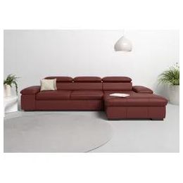 Ecksofa Home Affaire "Alberto L-Form" Sofas Gr. B/H/T: 286cm x 73cm x 174cm, NaturLEDER-NaturLEDER, Recamiere rechts, mit Bettfunktion-Bett mit Leder bezogen, rot (merlot) wahlweise mit Bettfunktion, inkl. Kopfteilverstellung, Recamiere