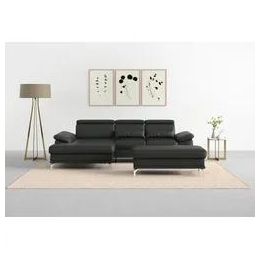 Sit & More Ecksofa SIT & MORE "Cabrio L-Form" Sofas Gr. B/H/T: 295 cm x 87 cm x 180 cm, NaturLEDER, Recamiere links, mit Bettfunktion-mit Bettkasten-mit Sitztiefenverstellung-mit Kopfteilverstellung-mit Armteilfunktion-mit 2 Nierenkissen-Bett mit Leder bezogen, grau (anthrazit) mit Sitztiefen- und Armteilverstellung sowie Federkern, 2 Nierenkissen