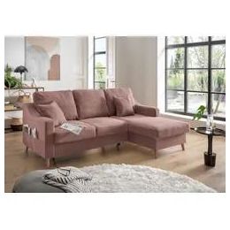 Ecksofa Inosign "Valentina L-Form" Sofas Gr. B/H/T: 228cm x 94cm x 150cm, Cord, Recamiere rechts-Bettfunktion links, rosa 2 Zierkissen, mit Seitentasche, ausziehbarer Liegefläche, Bettkasten