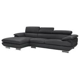 Ecksofa Calia italia "Magic, ein italienisches Sofa zum Träumen, erstklassiger Sitzkomfort" Sofas Gr. B/H/T: 282cm x 75cm x 162cm, Leder BULL, Recamiere links, schwarz mit verstellbaren Kopfteilen, in 2 Lederqualitäten