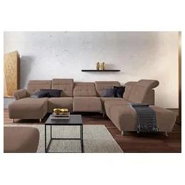 Wohnlandschaft Places of Style "Manhattan U-Form" Sofas Gr. B/H/T: 345cm x 102cm x 247cm, Struktur, Ottomane rechts, beige (dunkelbeige) 2 Sitze mit elektrischer Relaxfunktion, verstellbare Armlehnen