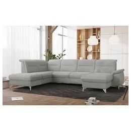 Sit & More Wohnlandschaft SIT & MORE "Astoria U-Form" Sofas Gr. B/H/T: 327cm x 91cm x 225cm, Flachgewebe, Ottomane links, mit Kopfteilverstellung-mit Armlehnfunktion-mit Relaxfunktion motorisch im Longchair-mit Bettfunktion-mit Stauraum, grau (hellgrau) wahlweise mit motorischer Relaxfunktion