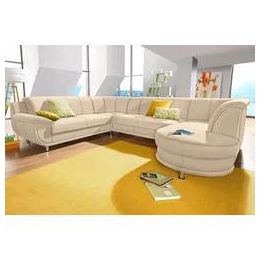 Wohnlandschaft Trendmanufaktur "Rondo, U-Form" Sofas Gr. B/H/T: 320cm x 85cm x 94cm, NaturLEDER, Ottomane rechts, mit Federkern, mit Bettfunktion, beige inkl.Federkern, wahlweise mit Bettfunktion