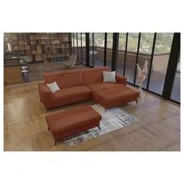 Sit & More Ecksofa SIT&MORE "Bolero L-Form" Sofas Gr. B/H/T: 290 cm x 88 cm x 178 cm, Feincord, Recamiere rechts, mit Kopfteilverstellung-mit Bett-mit Bettkasten, rosegold (kupfer)