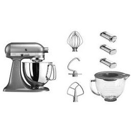 KitchenAid Küchenmaschine "5KSM125ECU", silber (kontur silber), B:24cm H:36cm T:37cm, Küchenmaschinen, mit Gratis Glasschüssel+3 Nudelvorsätzen