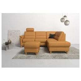 Ecksofa Home Affaire "Palmera L-Form" Sofas Gr. B/H/T: 236cm x 89cm x 212cm, Material, Ottomane rechts, ohne Bettfunktion-ohne Bettkasten, gelb (curry) Federkern, wahlweise mit Bettfunktion und mitohne Stauraum