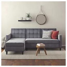 Ecksofa DOREL HOME "Hartford II" Sofas Gr. B/H/T: 213cm x 83cm x 154cm, Samtvelours, Recamiere beidseitig montierbar, grau (anthrazit) mit Bettfunktion und Stauraum, Recamiere beidseitig montierbar