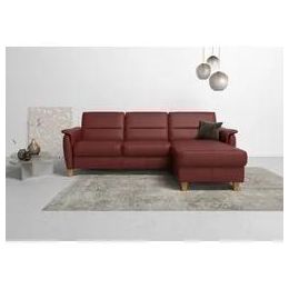 Ecksofa Home Affaire "Palmera L-Form" Sofas Gr. B/H/T: 244cm x 89cm x 163cm, NaturLEDER, Recamiere rechts, ohne Bettfunktion-ohne Bettkasten-Rücken mit Leder bezogen, rot (merlot) Federkern, wahlweise mit Bettfunktion und mitohne Bettkasten