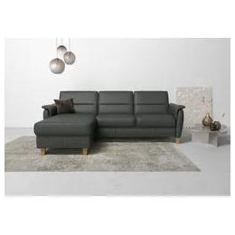 Ecksofa Home Affaire "Palmera L-Form" Sofas Gr. B/H/T: 244cm x 89cm x 163cm, NaturLEDER, Recamiere links, ohne Bettfunktion-ohne Bettkasten, grau (anthrazit) Federkern, wahlweise mit Bettfunktion und mitohne Bettkasten