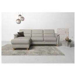 Ecksofa Home Affaire "Palmera L-Form" Sofas Gr. B/H/T: 244cm x 89cm x 163cm, NaturLEDER, Recamiere links, mit Bettfunktion-mit Bettkasten-Bett im Stoff bezogen, grau (lightgrey) Federkern, wahlweise mit Bettfunktion und mitohne Bettkasten