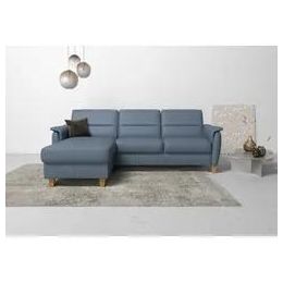 Ecksofa Home Affaire "Palmera L-Form" Sofas Gr. B/H/T: 244cm x 89cm x 163cm, Material, Recamiere links, ohne Bettfunktion-ohne Bettkasten, blau (grau, blau) Federkern, wahlweise mit Bettfunktion und mitohne Bettkasten