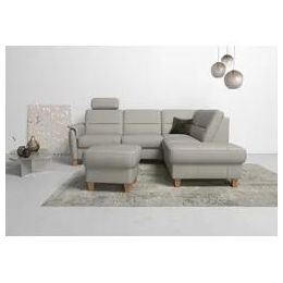 Ecksofa Home Affaire "Palmera L-Form" Sofas Gr. B/H/T: 236cm x 89cm x 212cm, NaturLEDER, Ottomane rechts, ohne Bettfunktion-ohne Bettkasten, grau (lightgrau) Federkern, wahlweise mit Bettfunktion und mitohne Stauraum