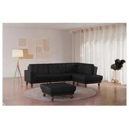 Sit & More Ecksofa SIT & MORE "Orient 5 V L-Form" Sofas Gr. B/H/T: 298cm x 90cm x 198cm, Kunstleder, Ottomane rechts, ohne Bettfunktion-ohne Bettkasten, schwarz mit Strass-Stein, wahlweise Bettfunktion und Bettkasten