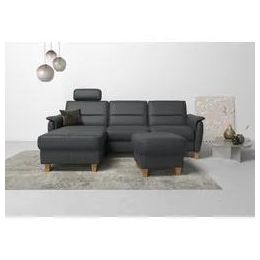 Ecksofa Home Affaire "Palmera L-Form" Sofas Gr. B/H/T: 244cm x 89cm x 163cm, NaturLEDER, Recamiere links, ohne Bettfunktion-ohne Bettkasten, schwarz Federkern, wahlweise mit Bettfunktion und mitohne Bettkasten