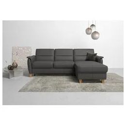 Ecksofa Home Affaire "Palmera L-Form" Sofas Gr. B/H/T: 244 cm x 89 cm x 163 cm, NaturLEDER, Recamiere rechts, mit Bettfunktion-mit Bettkasten-Bett mit Leder bezogen, braun (mocca) Federkern, wahlweise mit Bettfunktion und mitohne Bettkasten