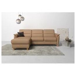 Ecksofa Home Affaire "Palmera L-Form" Sofas Gr. B/H/T: 244 cm x 89 cm x 163 cm, NaturLEDER, Recamiere links, mit Bettfunktion-mit Bettkasten-Bett mit Leder bezogen, braun (cappuccino) Federkern, wahlweise mit Bettfunktion und mitohne Bettkasten