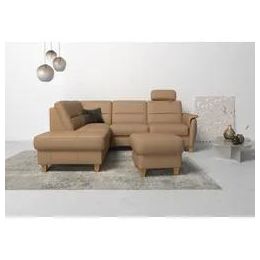 Ecksofa Home Affaire "Palmera L-Form" Sofas Gr. B/H/T: 236cm x 89cm x 212cm, Material, Ottomane links, mit Bettfunktion-mit Bettkasten, braun (cappuccino) Federkern, wahlweise mit Bettfunktion und mitohne Stauraum