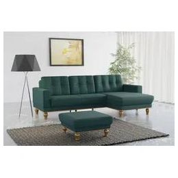 Sit & More Ecksofa SIT & MORE "Orient 5 V L-Form" Sofas Gr. B/H/T: 279cm x 90cm x 167cm, Samtoptik, Recamiere rechts, ohne Bettfunktion-ohne Bettkasten, grün (dunkelgrün) mit Strass-Stein, wahlweise Bettfunktion und Bettkasten