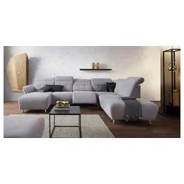Wohnlandschaft Places of Style "Manhattan U-Form", silber, B:345cm H:102cm T:247cm, Luxus Microfaser2 (90% Polyester, 10% Polyamid);Flachgewebe (100% Polyester);Luxus-Microfaser1 (100% Polyester), Sofas, 2 Sitze mit elektrischer Relaxfunktion, verstellbare Armlehnen