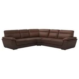 Ecksofa Home Affaire "Brandy L-Form" Sofas Gr. B/H/T: 285cm x 95cm x 298cm, Leder EVITA, langer Schenkel rechts, braun (tobacco)