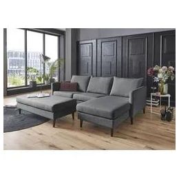 Ecksofa ATLANTIC HOME COLLECTION "Rekvik L-Form" Sofas Gr. B/H: 227cm x 79cm, Struktur, langer Schenkel beidseitig montierbar, grau (anthrazit) mit Wellenunterfederung, Ottomane beidseitig montierbar