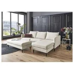 Ecksofa ATLANTIC HOME COLLECTION "Rekvik L-Form" Sofas Gr. B/H: 227cm x 79cm, Struktur, langer Schenkel beidseitig montierbar, beige (creme) mit Wellenunterfederung, Ottomane beidseitig montierbar