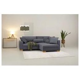 Ecksofa Home Affaire "Helena II, L-Form" Sofas Gr. B/H/T: 227 cm x 77 cm x 190 cm, Struktur Chenille, Ottomane rechts, mit Bettfunktion, schwarz Mit Federkern, wahlweise mit Bett und Taschenfederkern