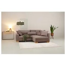 Ecksofa Home Affaire "Helena II, L-Form" Sofas Gr. B/H/T: 227 cm x 77 cm x 190 cm, Struktur Chenille, Ottomane rechts, mit Bettfunktion, grau (taupe) Mit Federkern, wahlweise mit Bett und Taschenfederkern