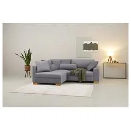 Ecksofa Home Affaire "Helena II, L-Form" Sofas Gr. B/H/T: 227 cm x 77 cm x 190 cm, Struktur Chenille, Ottomane links, mit Bettfunktion, grau (stone) Mit Federkern, wahlweise mit Bett und Taschenfederkern