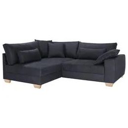 Ecksofa Home Affaire "Helena II, L-Form" Sofas Gr. B/H/T: 227 cm x 77 cm x 190 cm, Luxus-Microfaser in Lederoptik, Ottomane links, mit Bettfunktion, grau (graphit) Mit Federkern, wahlweise mit Bett und Taschenfederkern