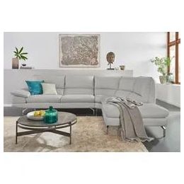 Ecksofa Calia italia "Dave, italienisches Designsofa L-Form, erstklassiger Sitzkomfort" Sofas Gr. B/H/T: 297cm x 87cm x 97cm, Leder SORRENTO, Ottomane rechts, grau Ottomane wahlweise links oder rechts, in zwei tollen Lederqualitäten