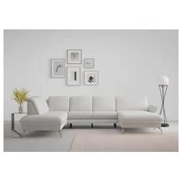 Sit & More Wohnlandschaft SIT & MORE "Fashion U-Form" Sofas Gr. B/H/T: 338cm x 84cm x 207cm, Soft clean, Ottomane links, mit Kopfteilverstellung-mit Vorziehsitz, motorisch, grau (hellgrau) wahlweise mit Kopfteilverstellung, Vorziehsitz, motorisch, Nickelfüße