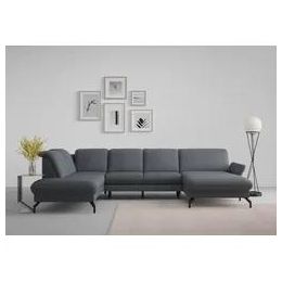 Sit & More Wohnlandschaft SIT & MORE "Fashion U-Form" Sofas Gr. B/H/T: 338cm x 84cm x 207cm, Soft clean, Ottomane links, mit Kopfteilverstellung-mit Vorziehsitz, motorisch, grau (dunkelgrau) wahlweise mit Kopfteilverstellung, Vorziehsitz, motorisch, Metallfüße