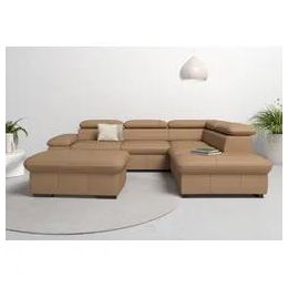 Ecksofa Home Affaire "Alberto L-Form" Sofas Gr. B/H/T: 272cm x 73cm x 226cm, NaturLEDER, Ottomane rechts, mit Bettfunktion-Bett mit Leder bezogen, braun (cappucino) mit Ottomane, inkl. Kopfteilverstellung, wahlweise Bettfunktion