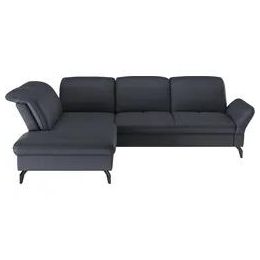 Sit & More Ecksofa SIT & MORE "Leandro L-Form" Sofas Gr. B/H/T: 288cm x 88cm x 242cm, Luxus-Microfaser in Lederoptik, Ottomane links, mit Sitztiefenverstellung-mit Kopfteilverstellung-mit Armlehnfunktion-ohne Bettfunktion-ohne Stauraum, blau (dunkelblau) Wahlweise mit Bett-, Kopfteil - und Armlehnfunktion, sowie Stauraum