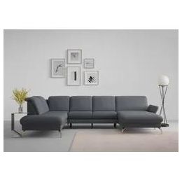 Sit & More Wohnlandschaft SIT & MORE "Fashion U-Form" Sofas Gr. B/H/T: 338cm x 84cm x 207cm, Soft clean, Ottomane links, mit Kopfteilverstellung-mit Vorziehsitz, motorisch, grau (dunkelgrau) wahlweise mit Kopfteilverstellung, Vorziehsitz, motorisch, Nickelfüße