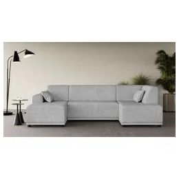 Wohnlandschaft Home Affaire "TAMMO" Sofas Gr. B/H/T: 296 cm x 80 cm x 162 cm, Boucle, Recamiere links, grau (hellgrau) U-Form