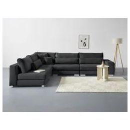 Ecksofa Home Affaire "Vasco L-Form" Sofas Gr. B/H/T: 355cm x 88cm x 240cm, Cord, Recamiere beidseitig montierbar, grau (anthrazit) inkl. 10-teiligen Kissen-Set