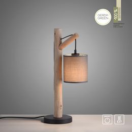 JUST LIGHT. Tischleuchte GREEN TRIBU, 1x E27/10,00Watt max., Eukalyptusholz, Taupe