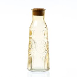 MARELIDA Karaffe Glaskaraffe Vintage Boho Blumenmuster Tee Saft Wasser Kanne 1l gelb