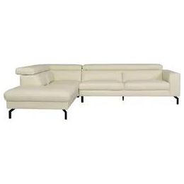 Ecksofa Places of Style "Olanta, L-Form" Sofas Gr. B/H/T: 305cm x 76cm x 233cm, NaturLEDER, Ottomane links, weiß (altweiß) mit verstellbaren Kopfstützen