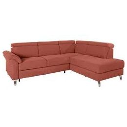 Sit & More Ecksofa SIT & MORE "Arngast L-Form" Sofas Gr. B/H/T: 245cm x 84cm x 194cm, Struktur weich, Ottomane rechts, ohne Bettfunktion-ohne Bettkasten, orange (terra) inklusive Kopfteilverstellung und Federkern