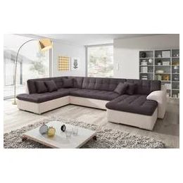 Wohnlandschaft Trendmanufaktur "Rave II, toller Sitzkomfort, auswendige Detailverarbeitung" Sofas Gr. B/H/T: 323cm x 77cm x 202cm, Struktur fein, Recamiere rechts, ohne Bettfunktion, beige (creme, rosybraun) wahlweise mit Bettfunktion, U-Form