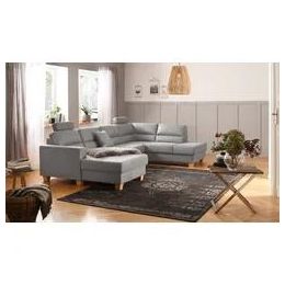 Wohnlandschaft Home Affaire "Navan, U-Form" Sofas Gr. B/H: 313cm x 100cm, Microfaser, Recamiere links, mit Kopfstützen-ohne Bettfunktion, silberfarben (silber) Wohnlandschaft Sofas wahlweise mit Bettfunktion und Kopfstütze