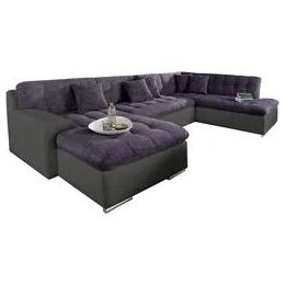 Wohnlandschaft Trendmanufaktur "Rave, aufwendige Sitz und Rückenpolsterung, bequem, U-Form" Sofas Gr. B/H/T: 323cm x 77cm x 90cm, Luxus-Microfaser ALCAZAR-Struktur, Recamiere links, mit Bettfunktion, lila (anthrazit, lila) wahlweise mit Bettfunktion