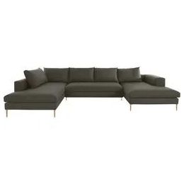 Wohnlandschaft OTTO products "Finnja, U-Form" Sofas Gr. B/H/T: 351cm x 83cm x 210cm, Struktur fein, Recamiere rechts, ohne Bettfunktion-ohne Bettkasten, grün Wohnlandschaft Sofas